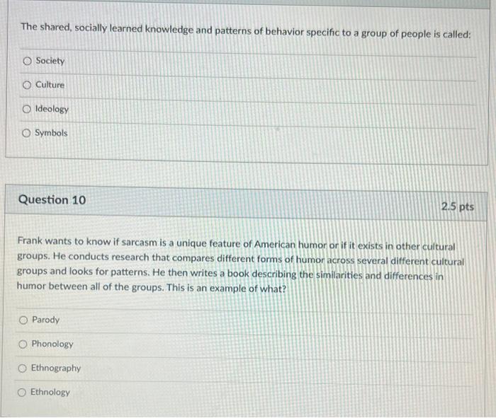 The shared, socially learned knowledge and patterns | Chegg.com