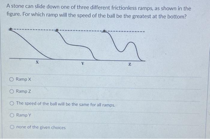 Solved A stone can slide down one of three different | Chegg.com
