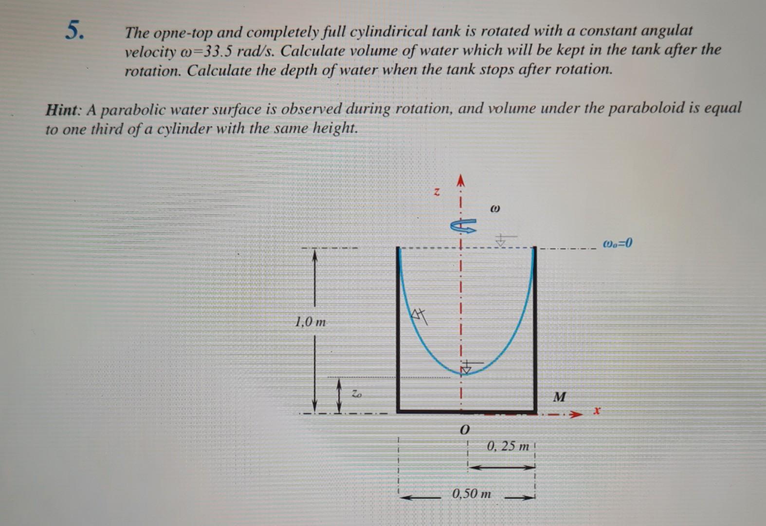Solved 5. The opne-top and completely full cylindirical tank | Chegg.com