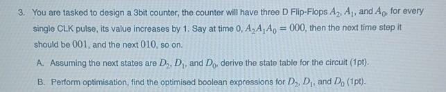 Solved You are tasked to design a 3bit counter, the counter | Chegg.com