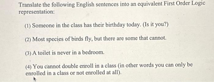 Solved Translate the following English sentences into an | Chegg.com