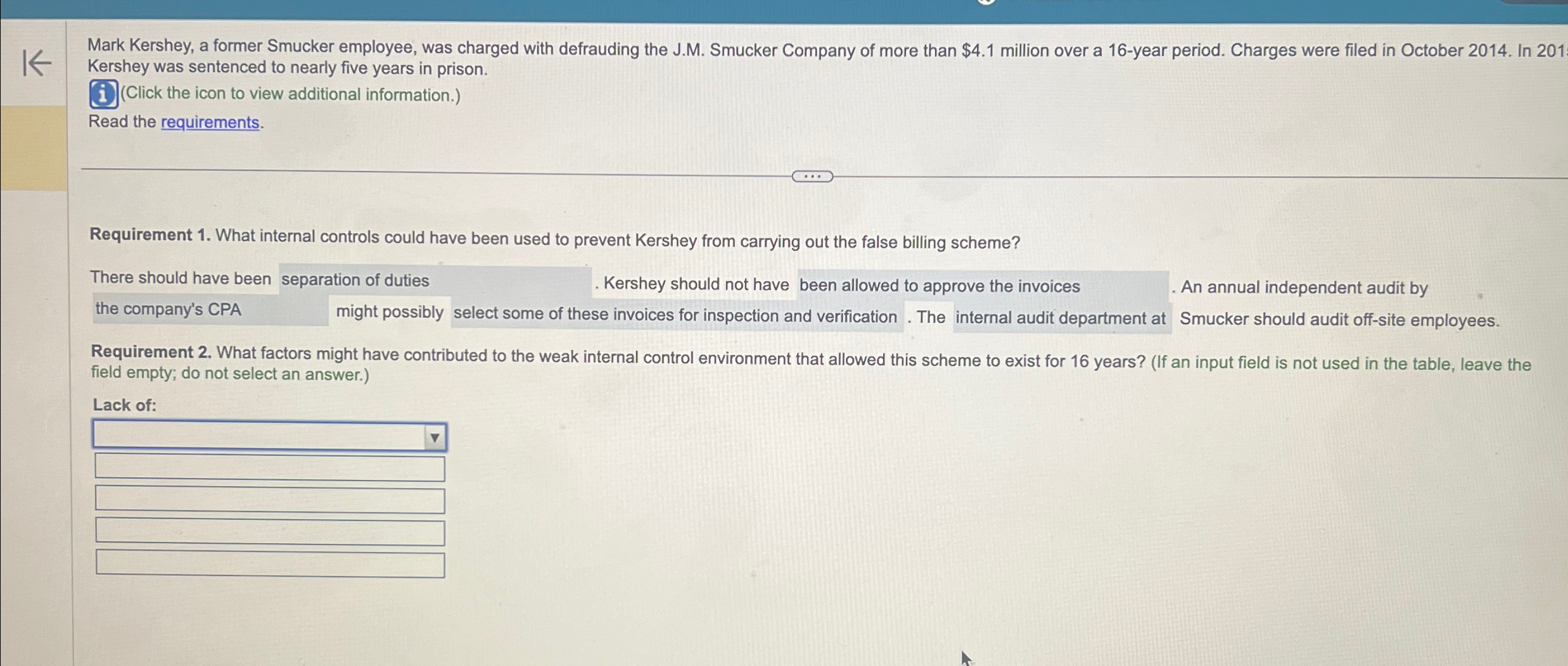 Solved Mark Kershey, a former Smucker employee, was charged | Chegg.com