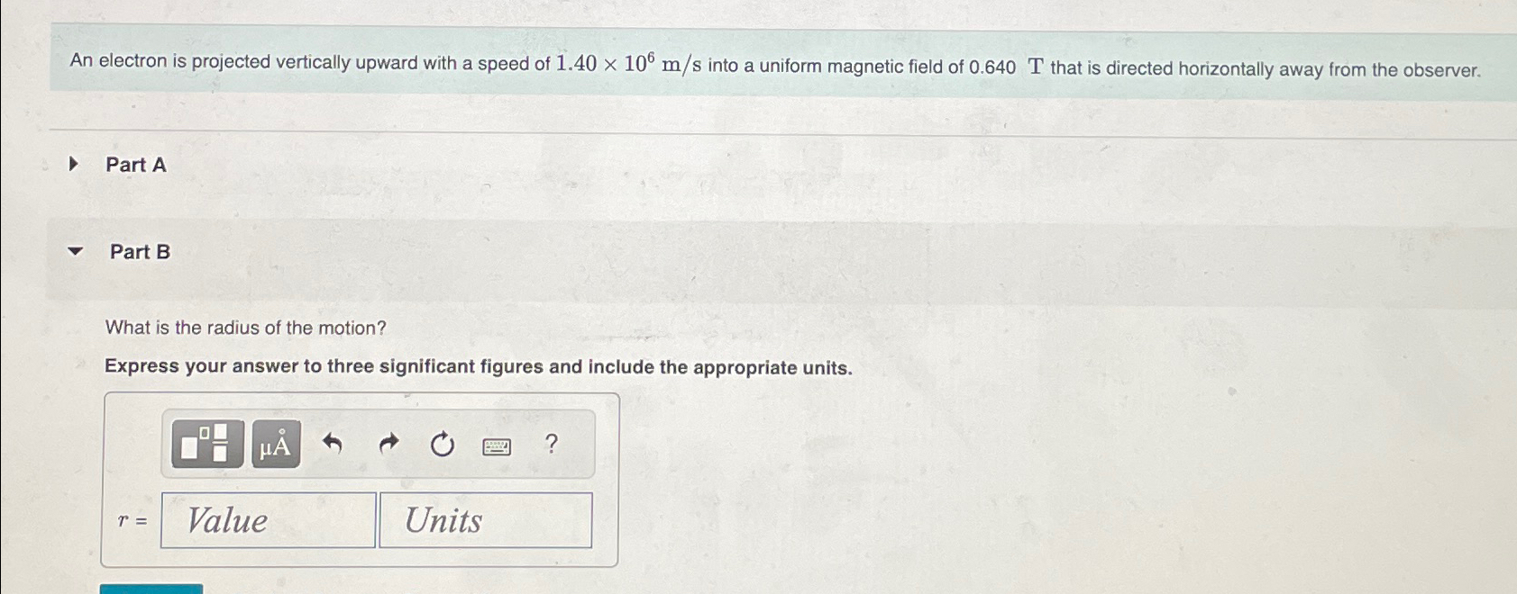 Solved An electron is projected vertically upward with a | Chegg.com