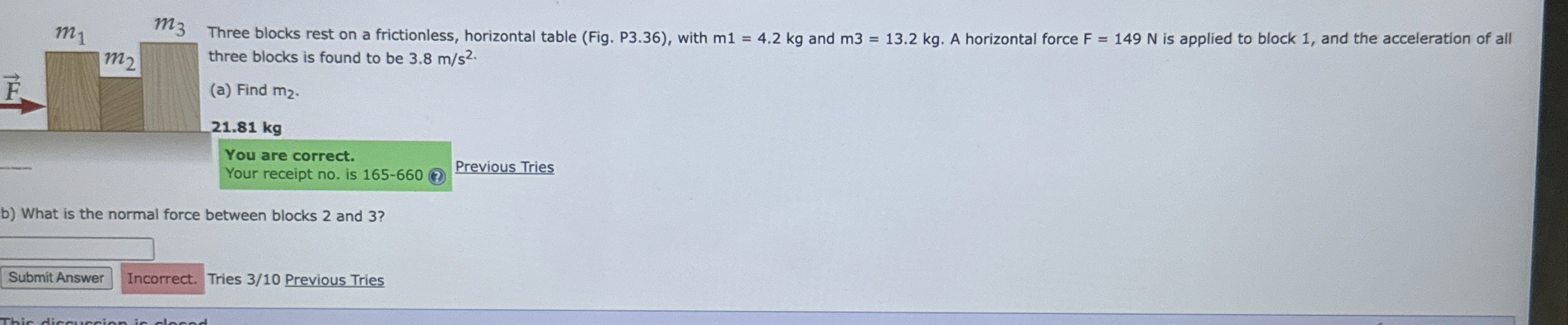 Solved hree blocks rest on a frictionless, horizontal table | Chegg.com