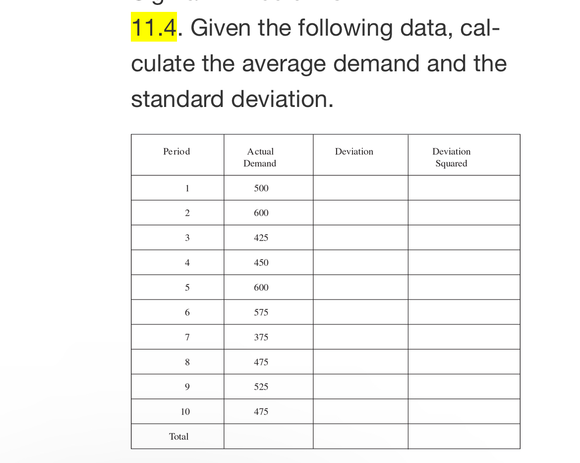 Solved 11.4. ﻿Given the following data, calculate the | Chegg.com