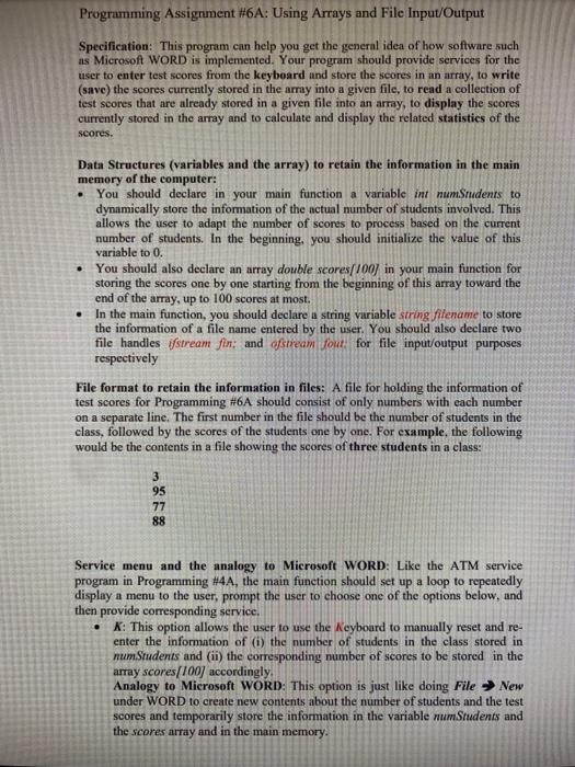 Programming Assignment #6A: Using Arrays and File | Chegg.com