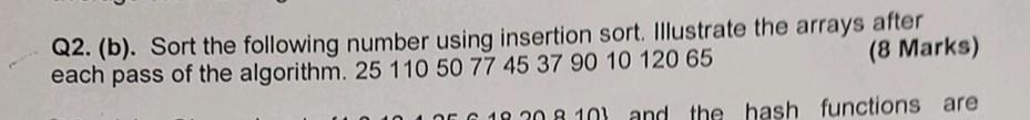 Solved Q2. (b). Sort the following number using insertion | Chegg.com