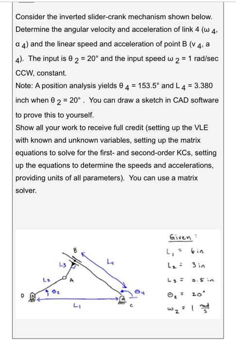 Solved Consider the inverted slider-crank mechanism shown | Chegg.com
