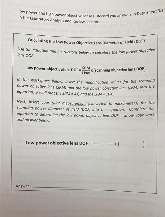 Solved low power and high power objective lenses. Record you | Chegg.com