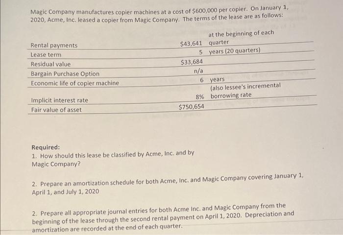 Solved Magic Company manufactures copier machines at a cost | Chegg.com