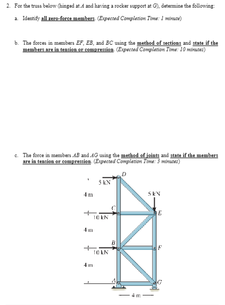 Solved For the truss below (hinged at A and having a rocker | Chegg.com