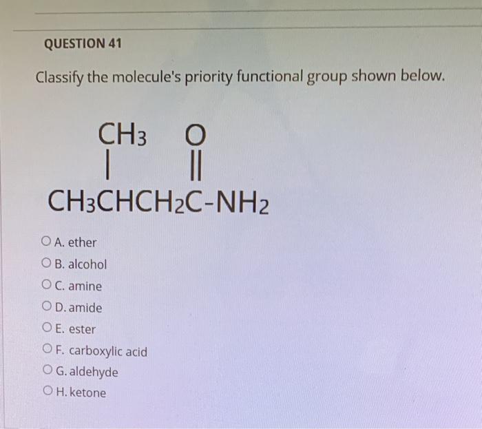 Solved QUESTION 41 Classify the molecule's priority | Chegg.com