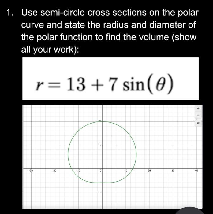 Solved Use semi-circle cross sections on the polar curve and | Chegg.com