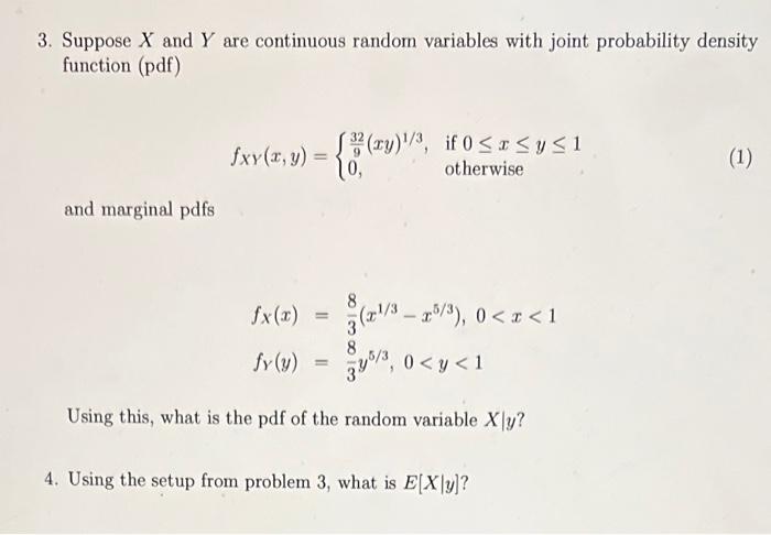 Solved 3. Suppose X and Y are continuous random variables | Chegg.com