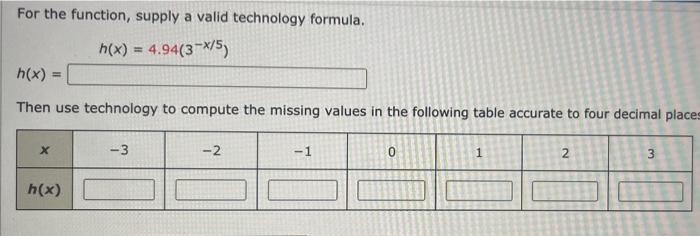 Solved For the function, supply a valid technology formula. | Chegg.com