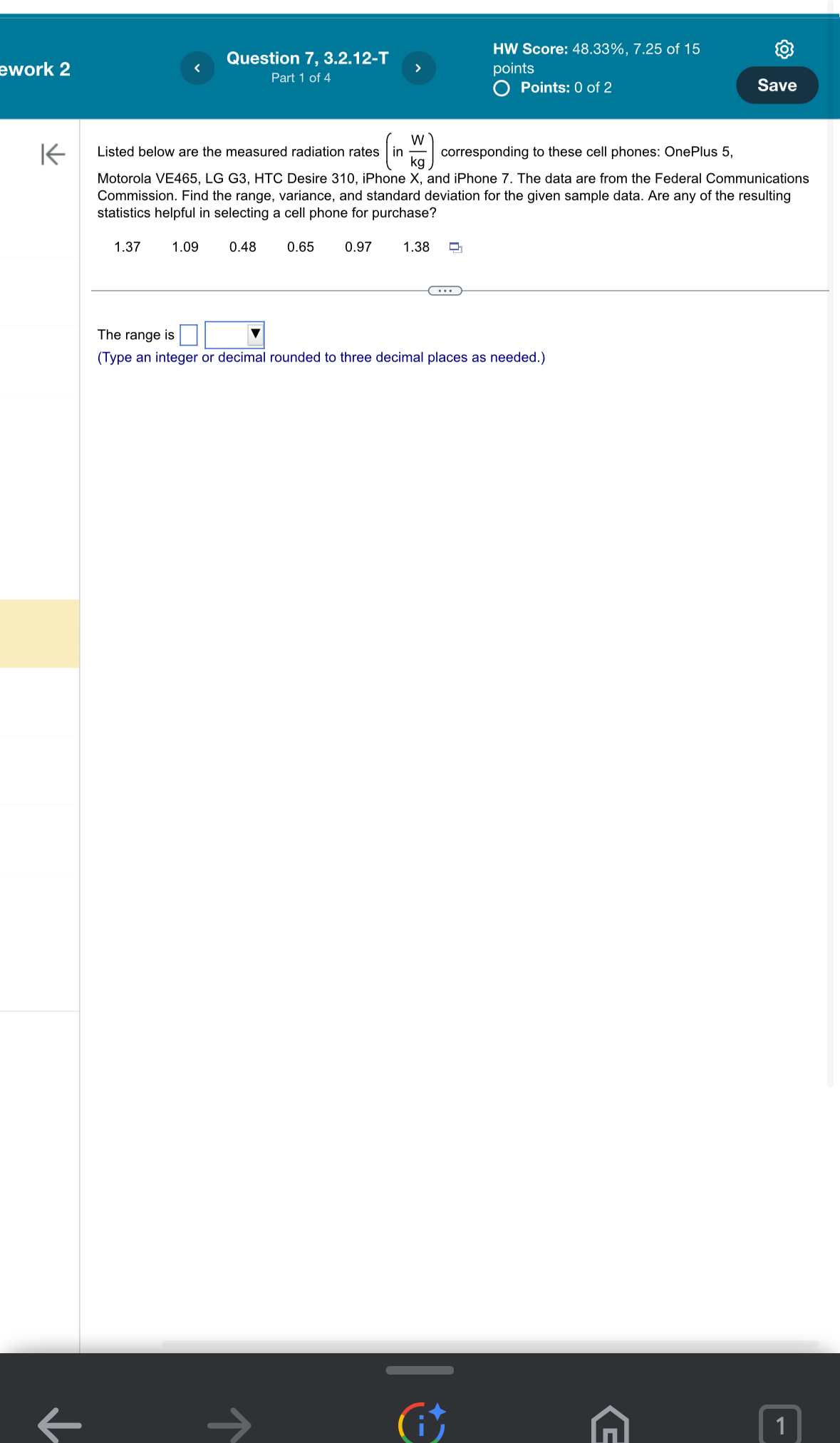Solved ework 2Question 7, 3.2.12-THW Score: 48.33%,7.25 ﻿of | Chegg.com