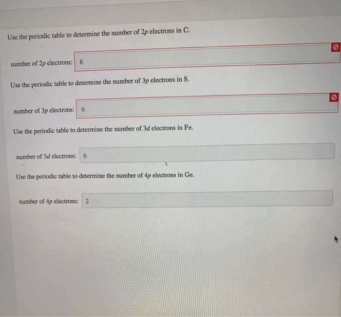Solved Use the periodic table to determine the number of 2p | Chegg.com