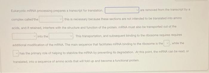 Solved Eukaryotic mRNA processing prepares a transcript for | Chegg.com