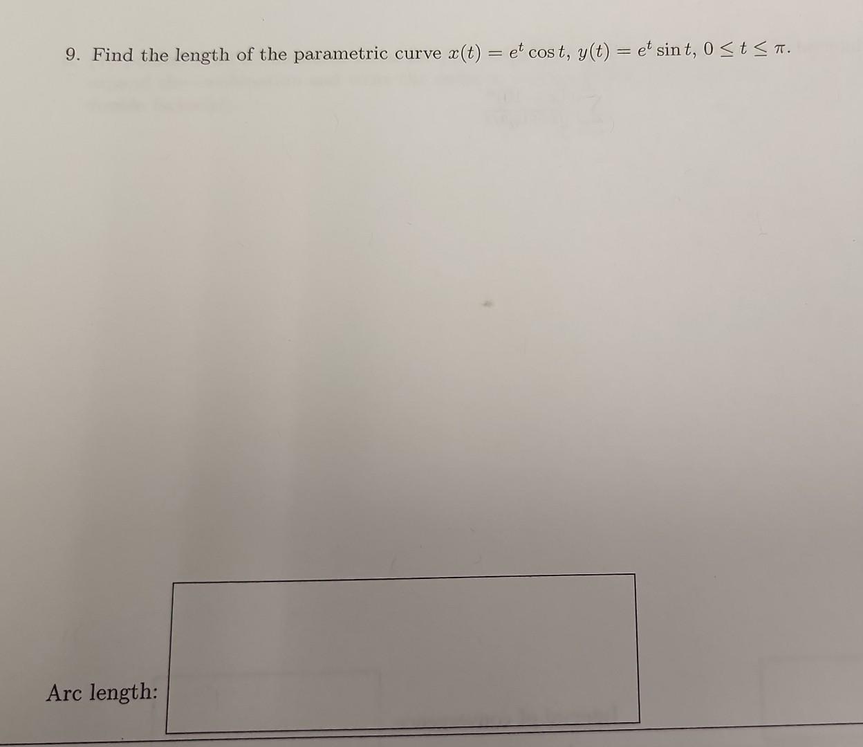 Solved 9. Find the length of the parametric curve | Chegg.com