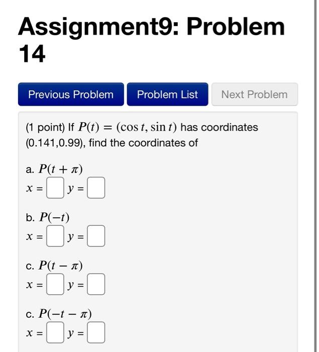 Solved Assignment9 Problem 13 Previous Problem Problem List 