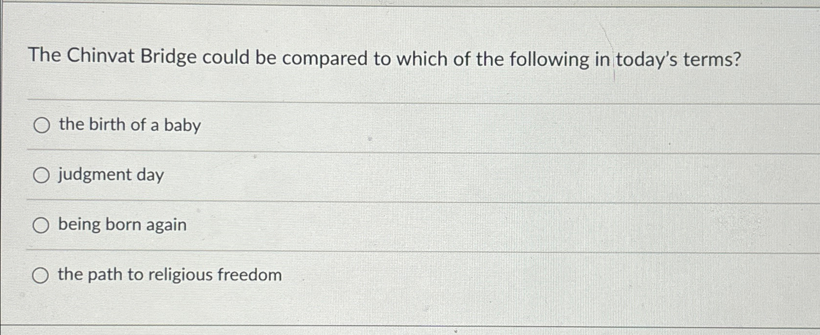 Solved The Chinvat Bridge could be compared to which of the | Chegg.com