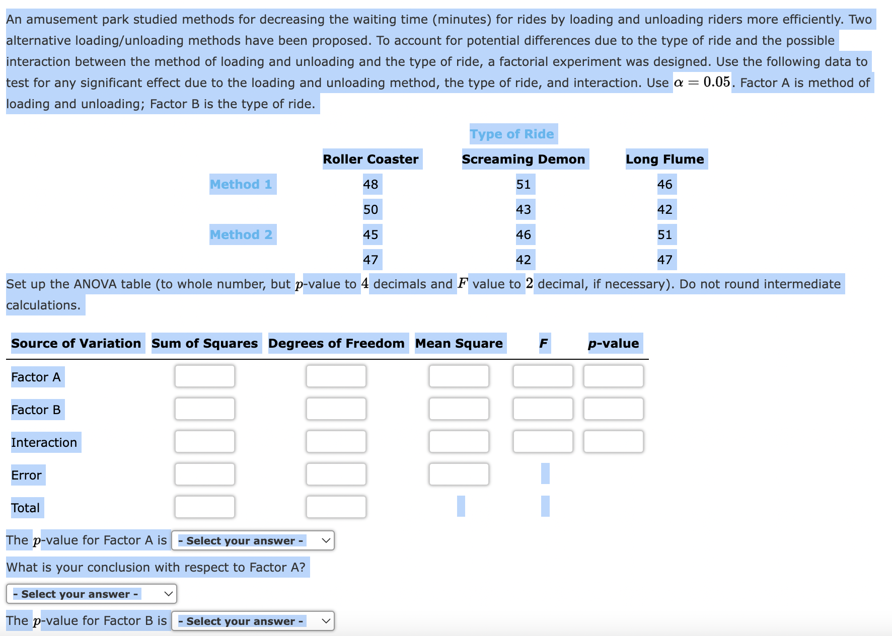 Solved An amusement park studied methods for decreasing the | Chegg.com