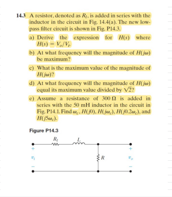 Solved 14.3 ﻿A resistor, denoted as Rl, ﻿is added in series | Chegg.com
