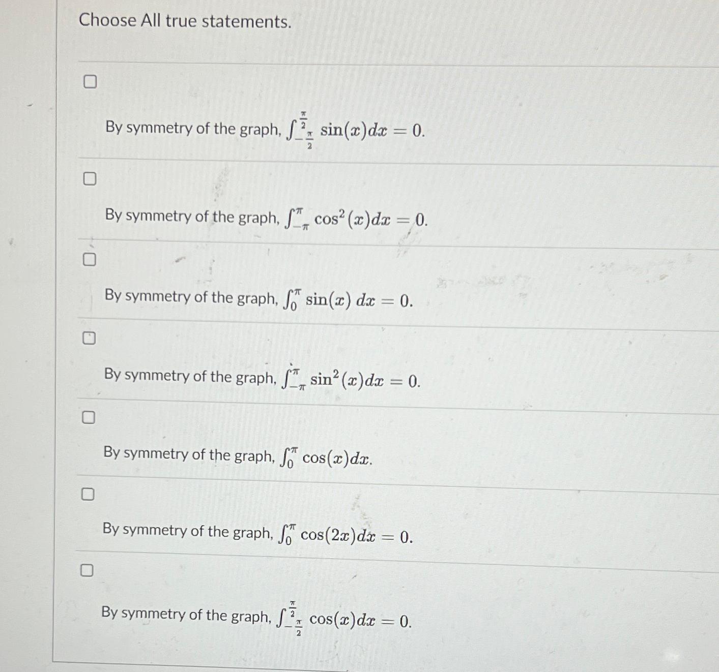 Solved Choose All true statements.By symmetry of the graph, | Chegg.com