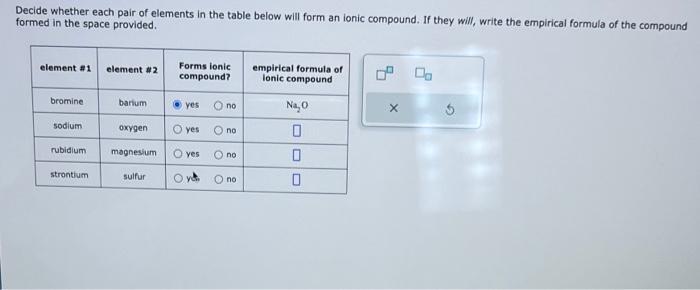 Solved Decide whether each pair of elements in the table | Chegg.com