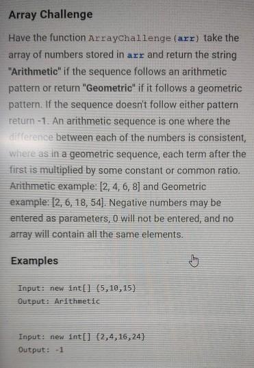 Solved Array Challenge Have the function Arraychallenge | Chegg.com