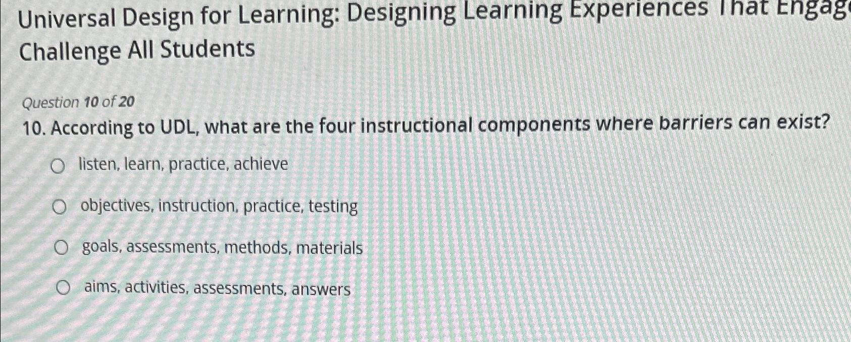 Solved Universal Design for Learning: Designing Learning | Chegg.com