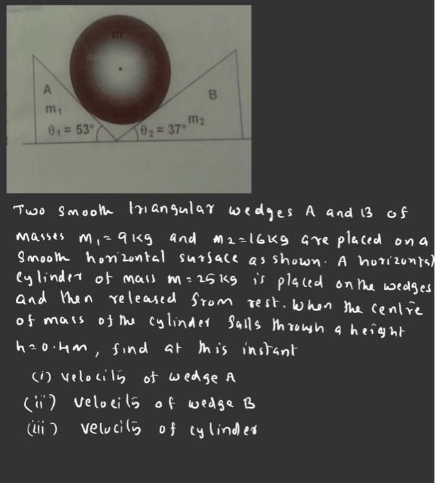 Solved Two smooth triangular wedges A and B of masses m, = 9 | Chegg.com