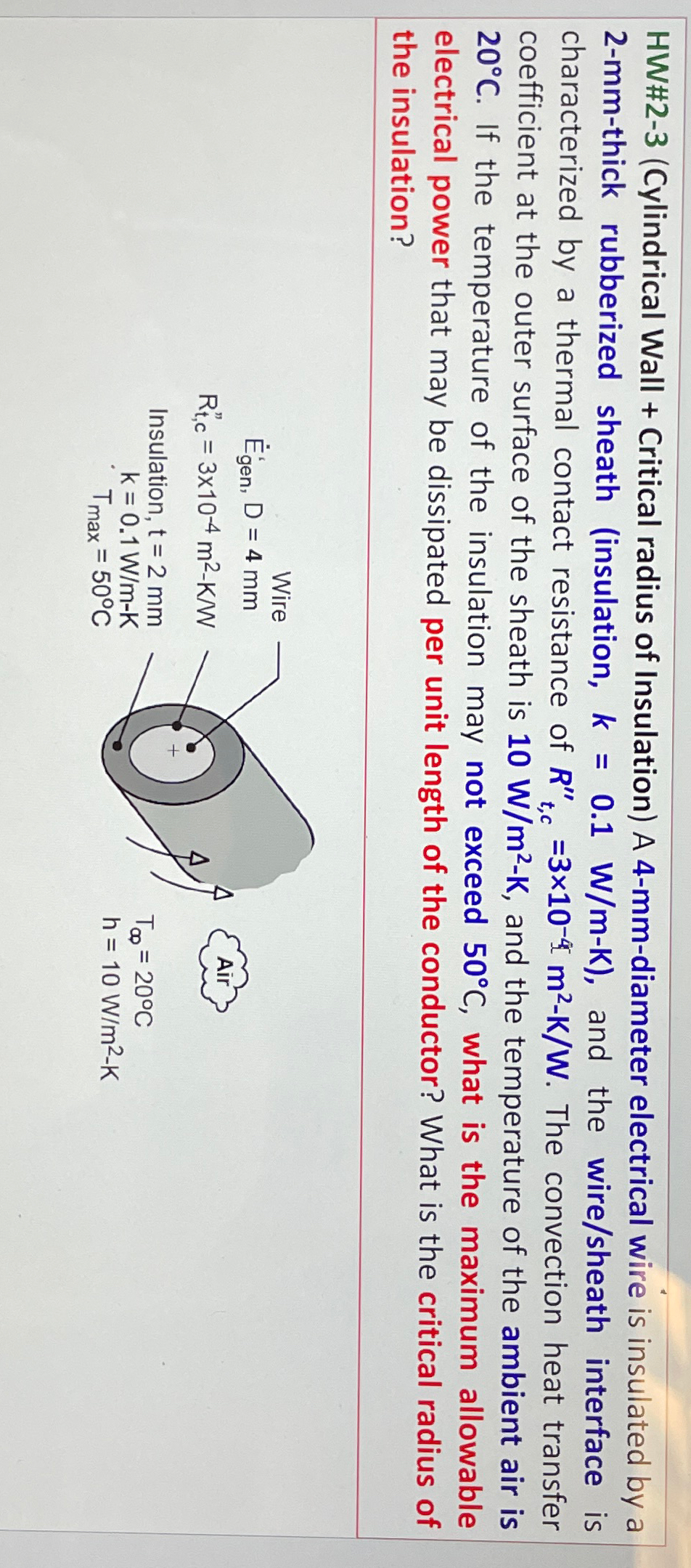 Solved HW#2-3 (Cylindrical Wall + ﻿Critical radius of | Chegg.com