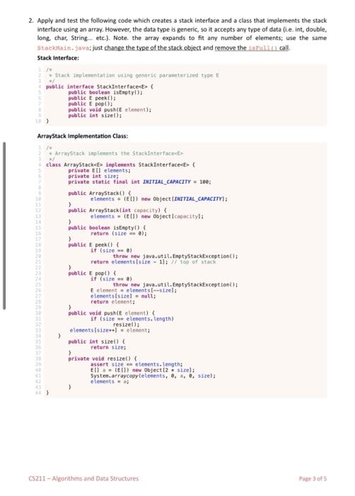 Solved Bridging Exercises 1. Stacks provide FILO | Chegg.com