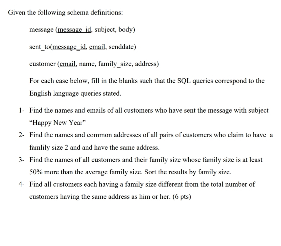 Solved Given the following schema definitions:message | Chegg.com