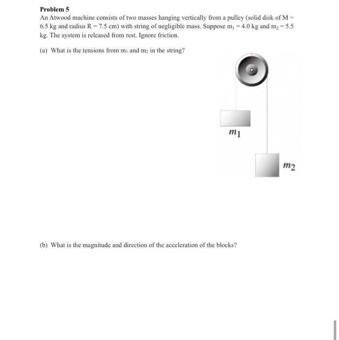 Solved Problem 5 An Atwood machine consists of two masses | Chegg.com