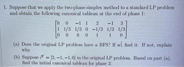 Solved 1. Suppose that we apply the two-phase simplex method | Chegg.com