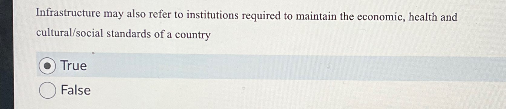 Solved Infrastructure may also refer to institutions | Chegg.com