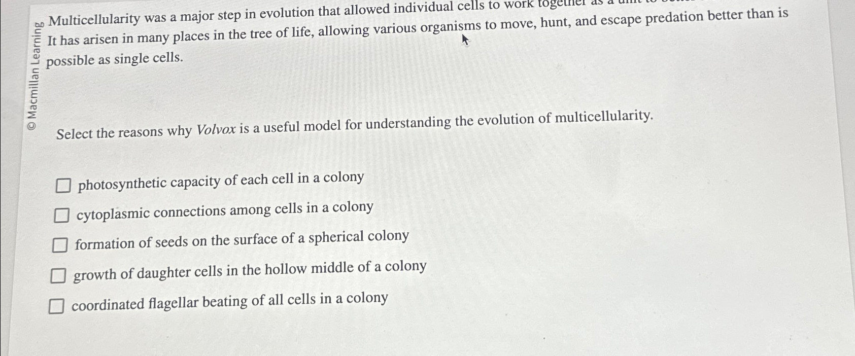 Solved Multicellularity was a major step in evolution that | Chegg.com