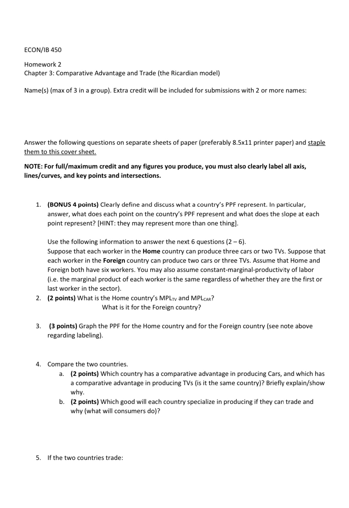Solved ECON/IB 450Homework 2Chapter 3: Comparative Advantage | Chegg.com