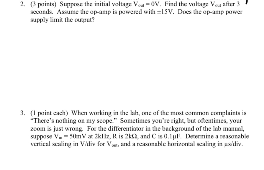 Solved (3 ﻿points) ﻿Suppose the initial voltage Vout =0V. | Chegg.com