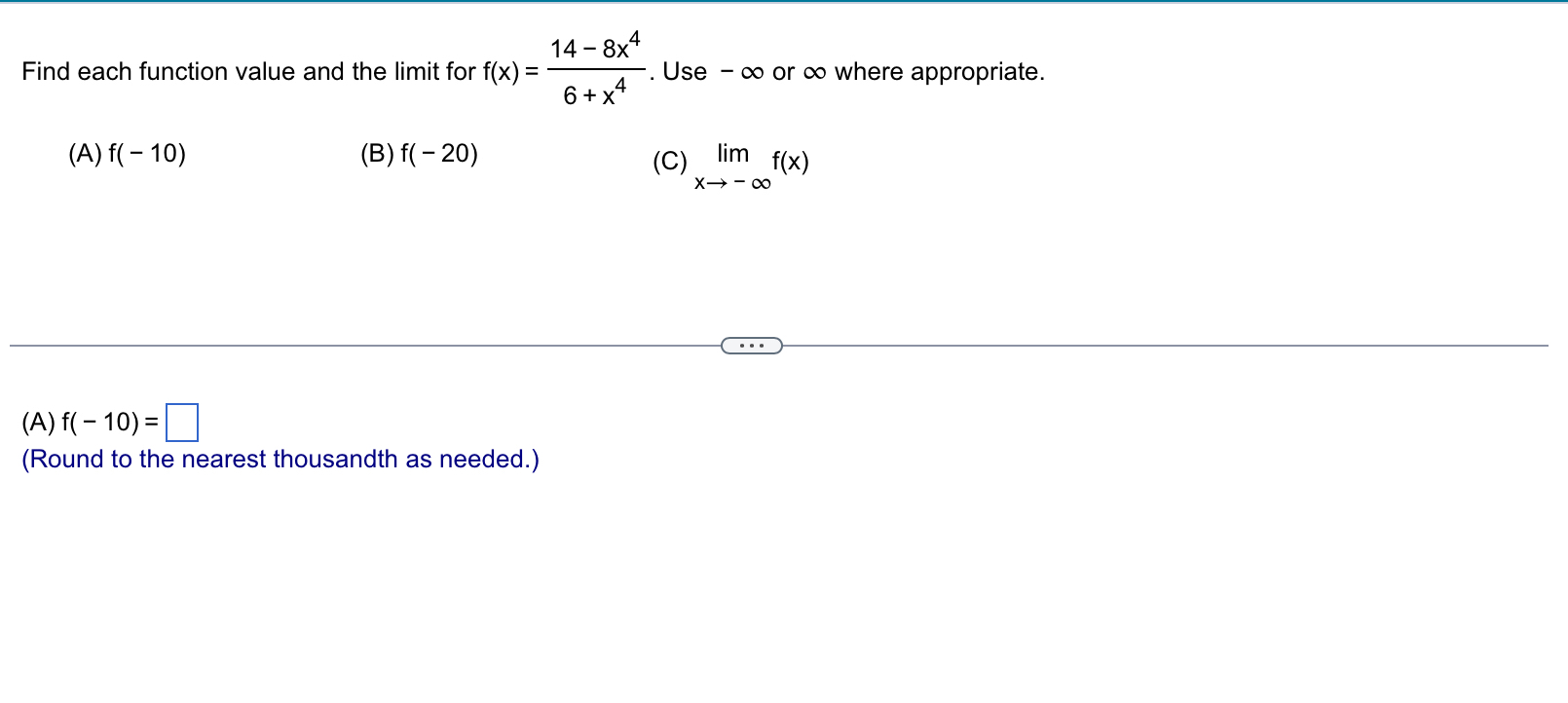 Solved Find each function value and the limit for | Chegg.com