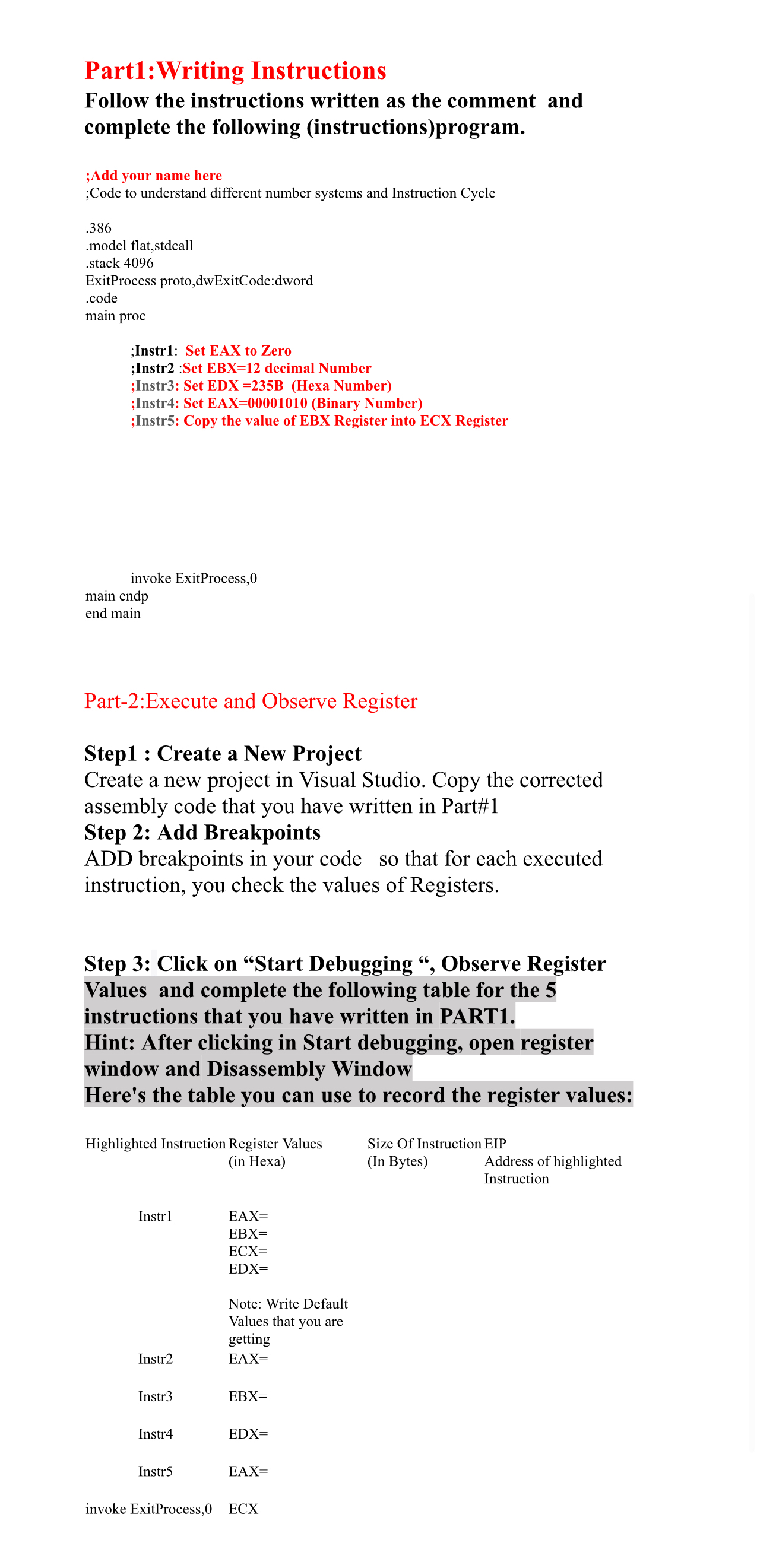 Solved Part1:Writing InstructionsFollow the instructions | Chegg.com