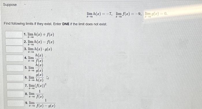Solved Suppose Find Following Limits If They Exist Enter