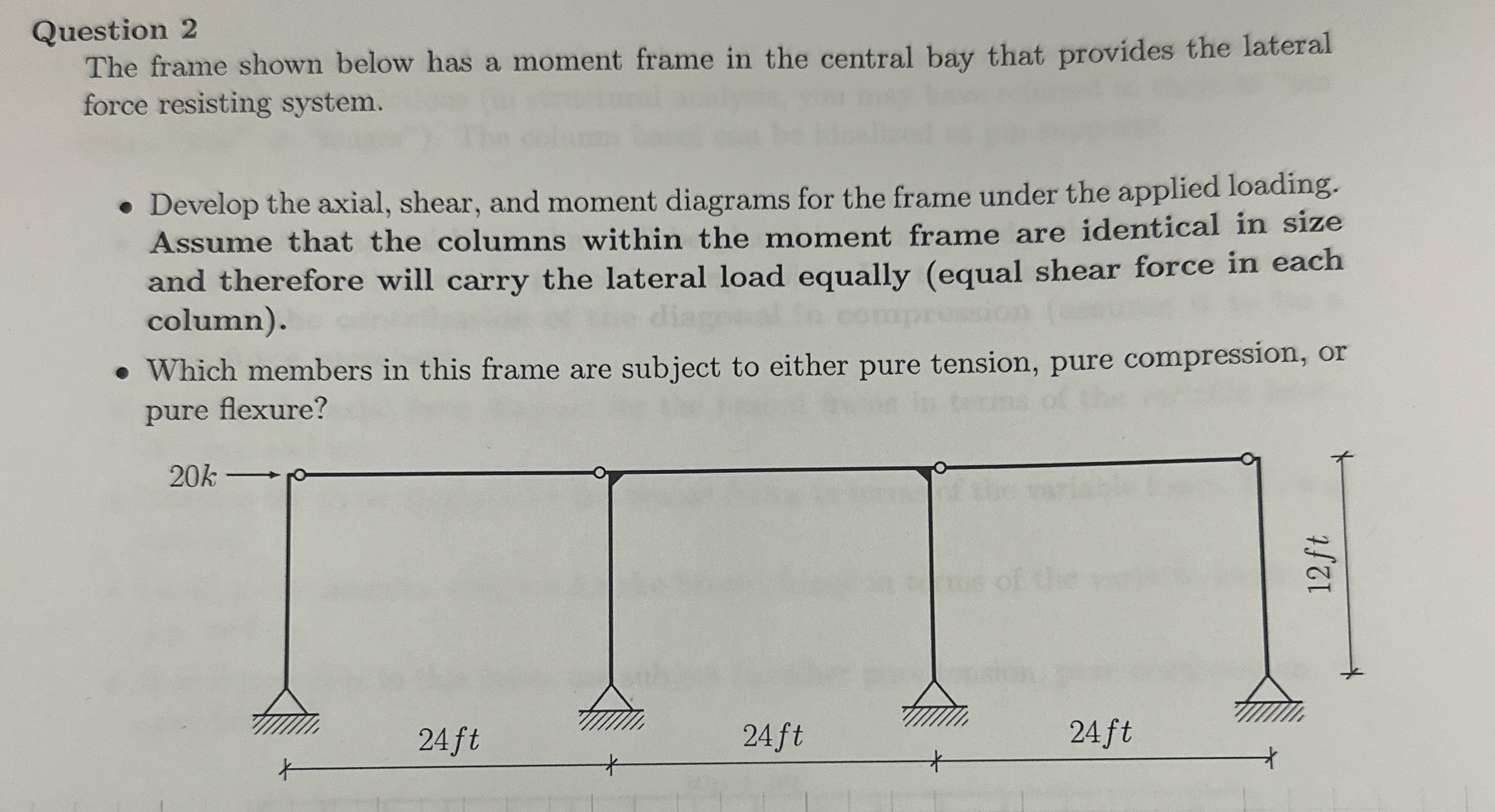 Solved Question 2The frame shown below has a moment frame in | Chegg.com