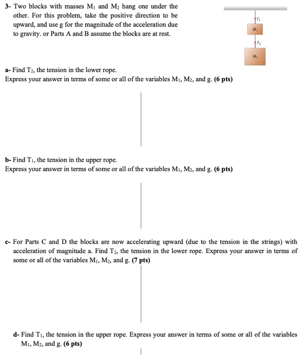 Solved 3- Two blocks with masses M, and M2 hang one under | Chegg.com