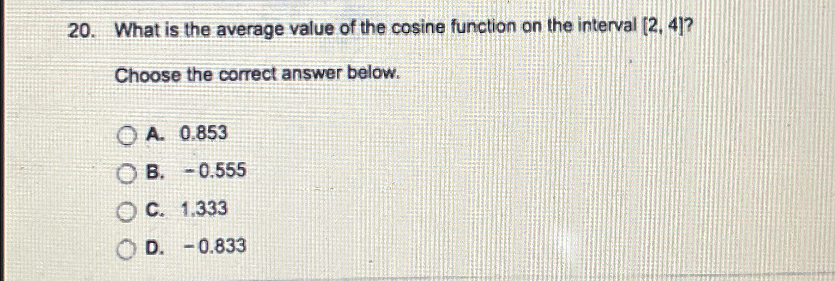 Solved What is the average value of the cosine function on | Chegg.com