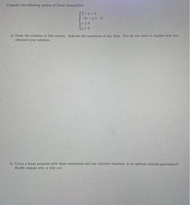Solved Consider the following system of linear inequalities: | Chegg.com