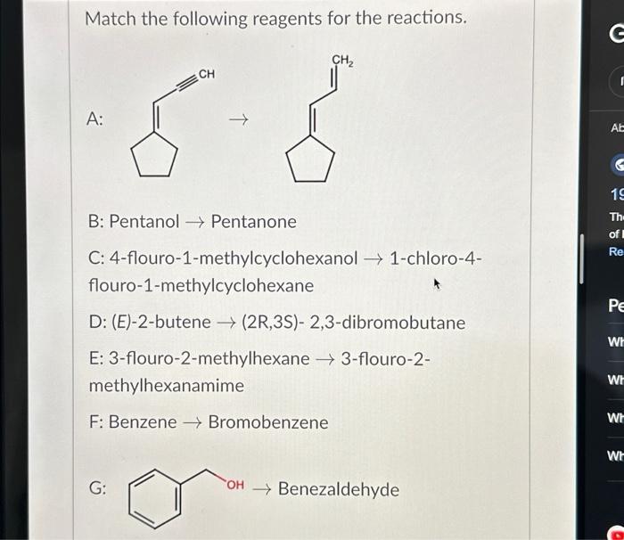 Solved Match the following reagents for the reactions. A: CH | Chegg.com