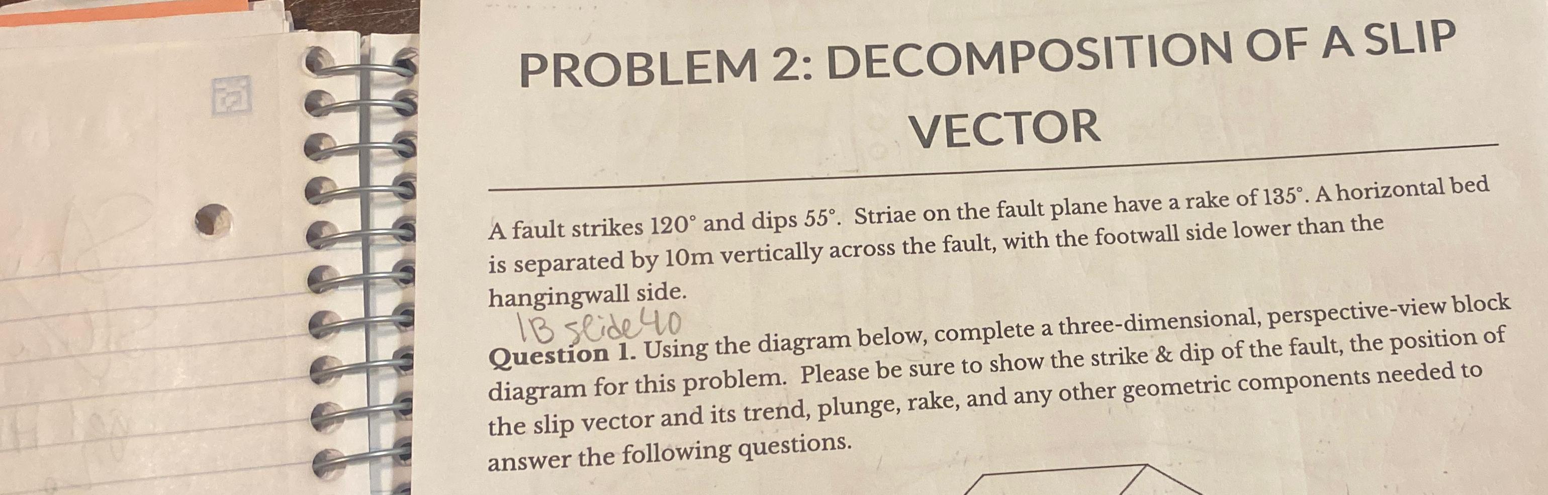 Solved PROBLEM 2: DECOMPOSITION OF A SLIP VECTORA fault | Chegg.com